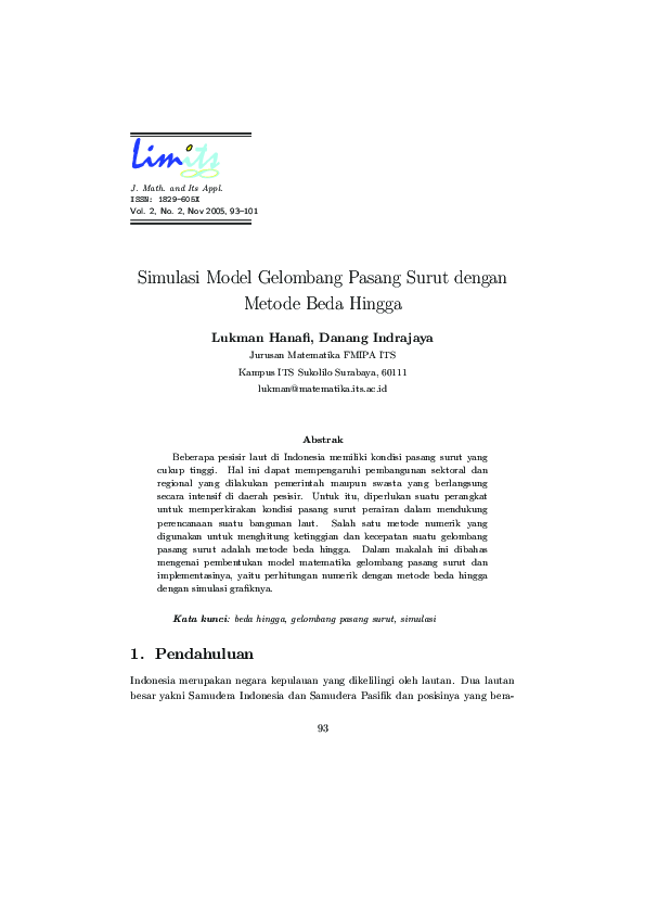 (PDF) Simulasi Model Gelombang Pasang Surut dengan Metode Beda Hingga | Danang Indrajaya ...