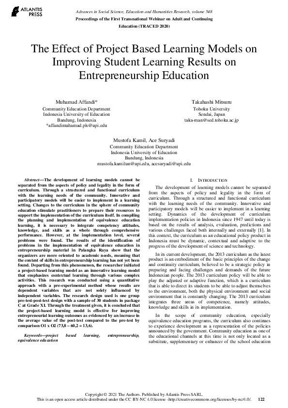 (PDF) The Effect of Project Based Learning Models on Improving Student Learning Results on ...