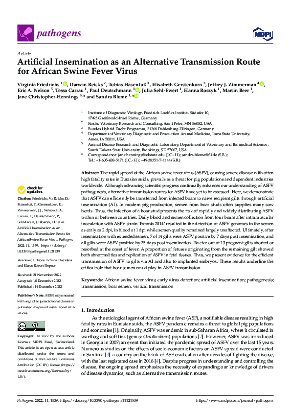 (PDF) Artificial Insemination as an Alternative Transmission Route for ...