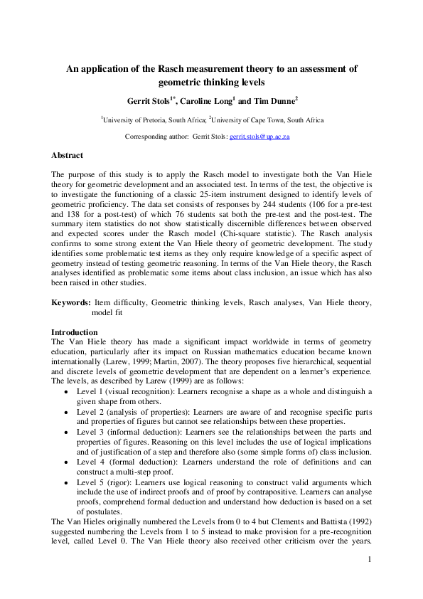 (PDF) An Application of the Rasch Measurement Theory to an Assessment ...