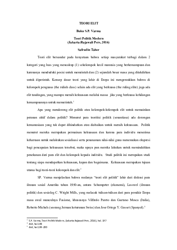 (DOC) REVIEW TEORI ELIT DARI BUKU S.P. VARMA