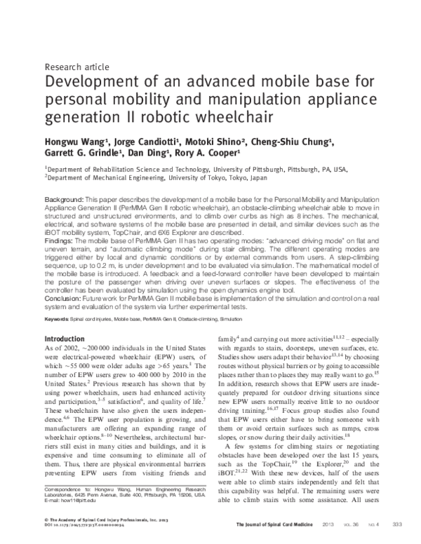 (PDF) Development of an advanced mobile base for personal mobility and ...