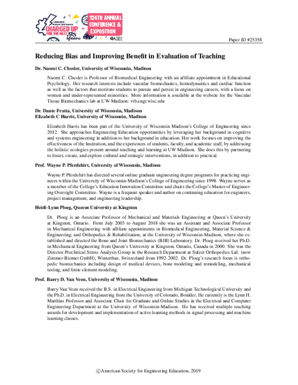 (PDF) Reducing Bias and Improving Benefit in Evaluation of Teaching
