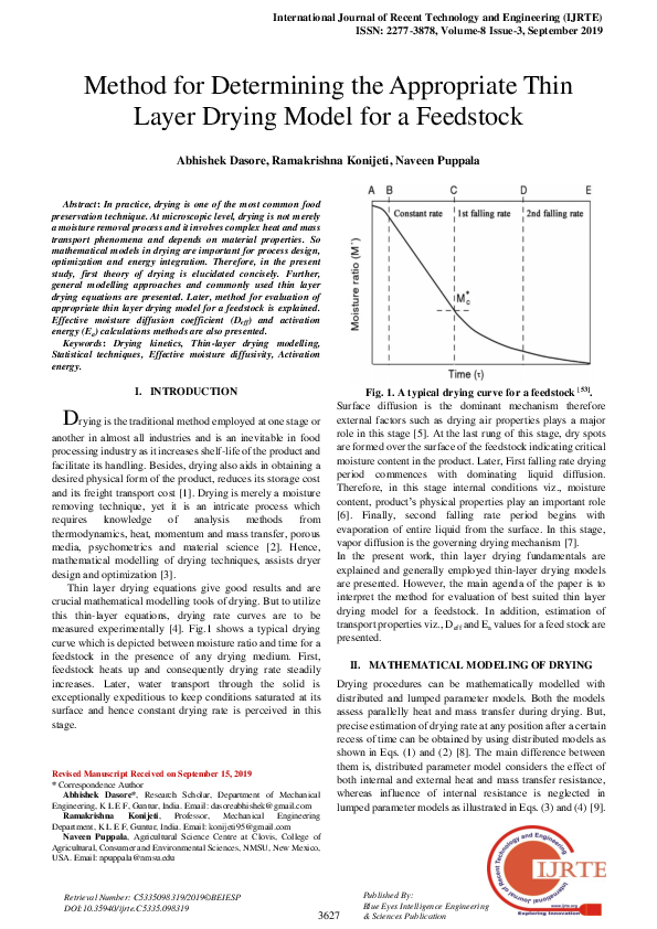 (PDF) Method for Determining the Appropriate Thin Layer Drying Model for a Feedstock