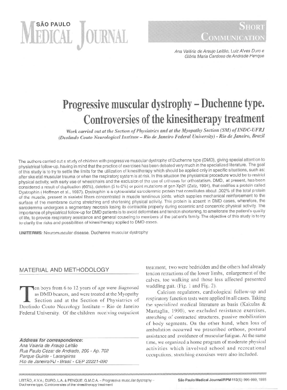 (PDF) Progressive muscular dystrophy: Duchenne type. Controversies of the kinesitherapy treatment
