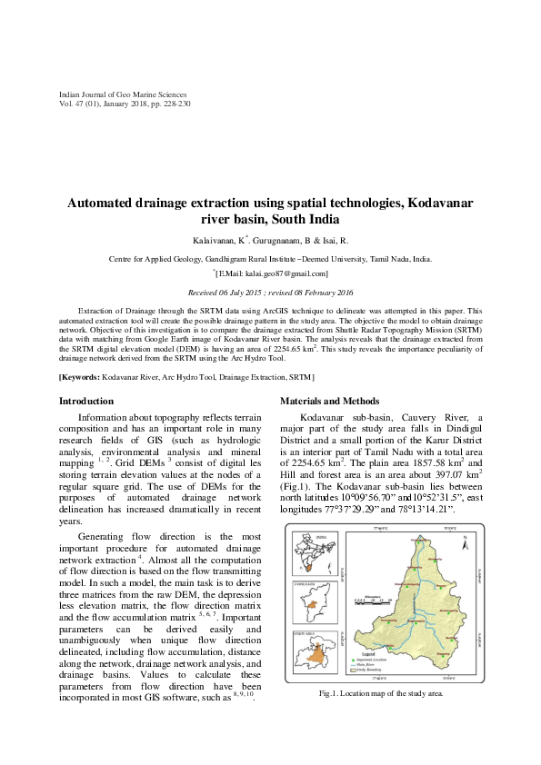 (PDF) Automated drainage extraction using spatial technologies, Kodavanar river basin, South India