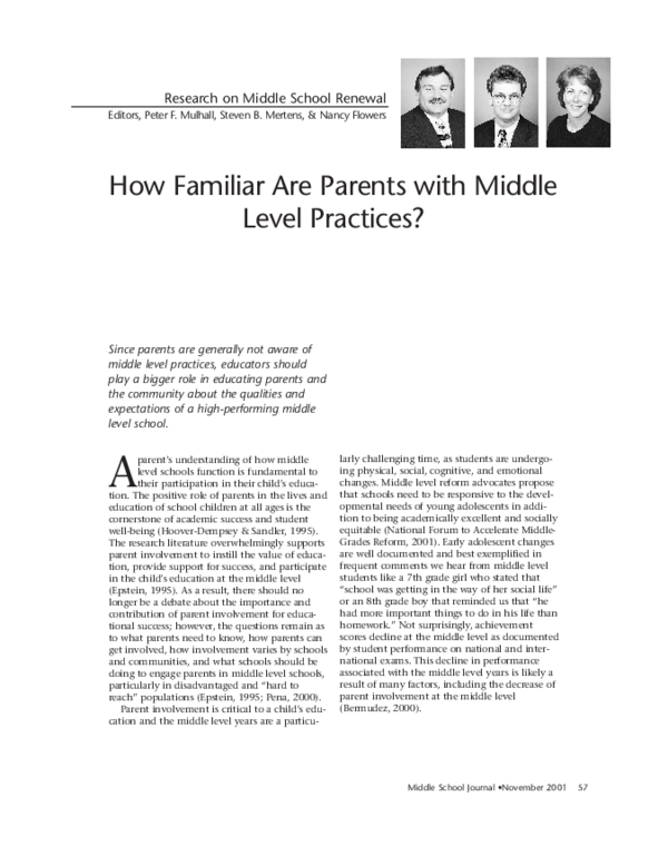 (PDF) How Familiar are Parents with Middle Level Practices?