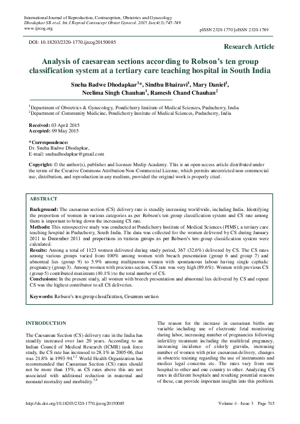 (PDF) Analysis of caesarean sections according to Robson's ten group ...