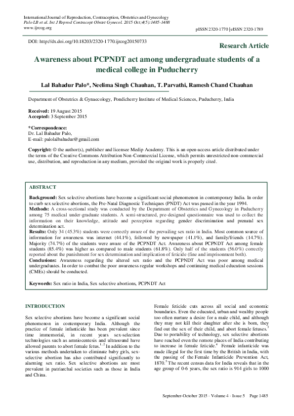(PDF) Awareness about PCPNDT act among undergraduate students of a ...