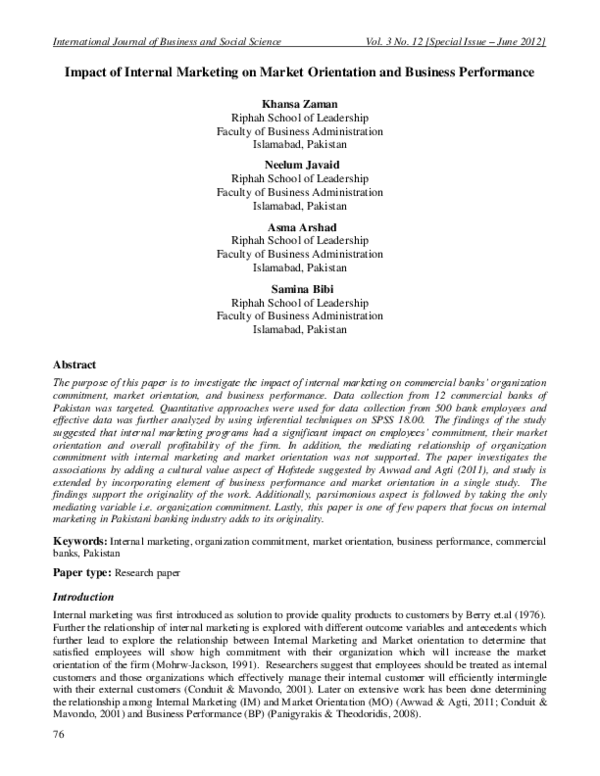 (PDF) Impact of Internal Marketing on Market Orientation and Business ...