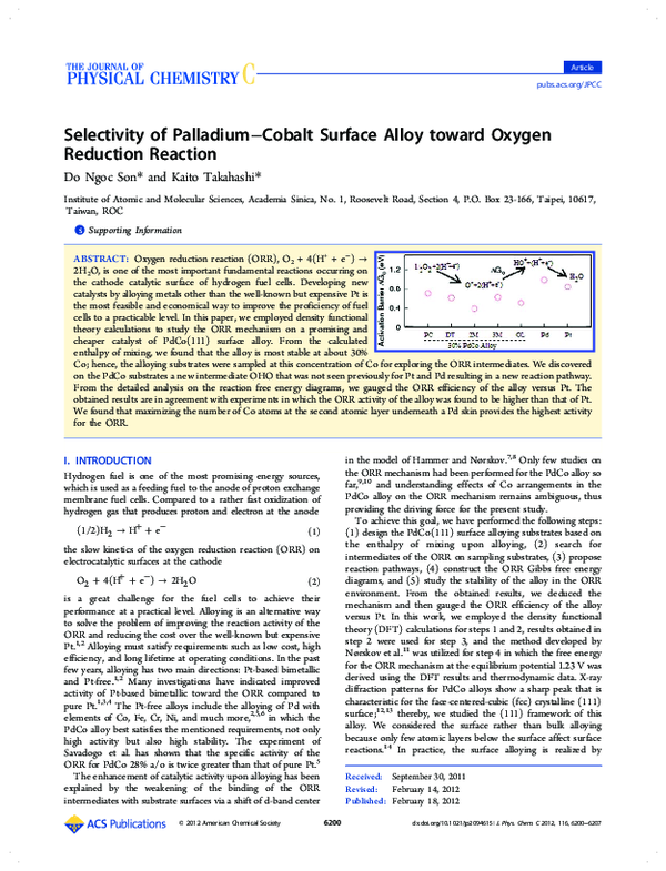 (PDF) Selectivity of Palladium–Cobalt Surface Alloy toward Oxygen ...