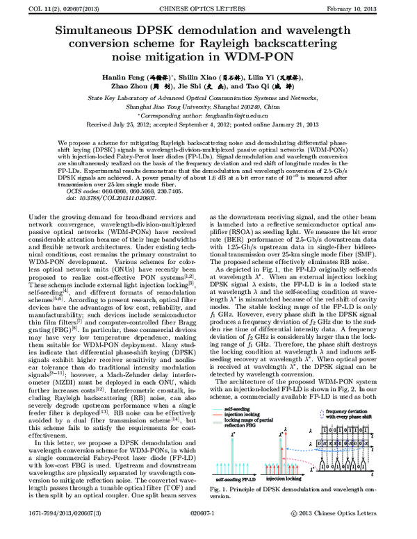 (PDF) Simultaneous DPSK demodulation and wavelength conversion scheme ...