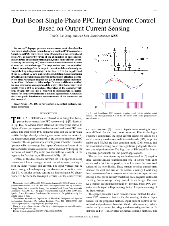(PDF) Dual-Boost Single-Phase PFC Input Current Control Based on Output Current Sensing