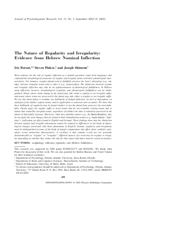 (PDF) The Nature of Regularity and Irregularity: Evidence from Hebrew ...