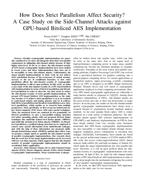 (PDF) How Does Strict Parallelism Affect Security? A Case Study on the Side-Channel Attacks ...