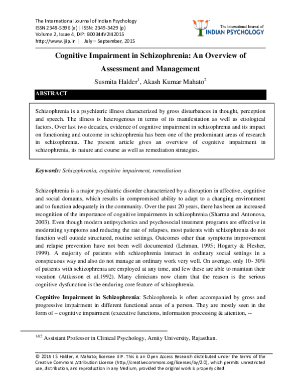 (PDF) Cognitive Impairment in Schizophrenia: An Overview of Assessment ...