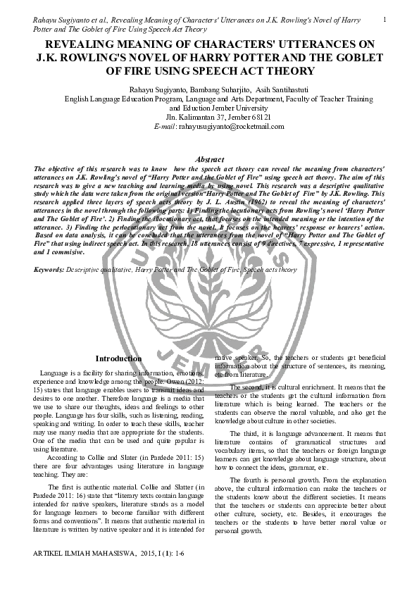 Pdf Revealing Meaning Of Characters Utterances On J K Rowling S