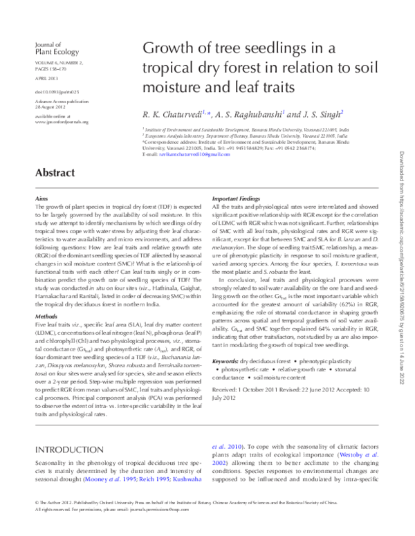 (PDF) Growth of tree seedlings in a tropical dry forest in relation to ...
