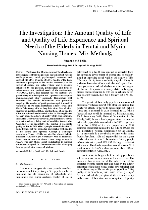 (PDF) The Investigation: The amount Quality of Life and Quality of Life ...