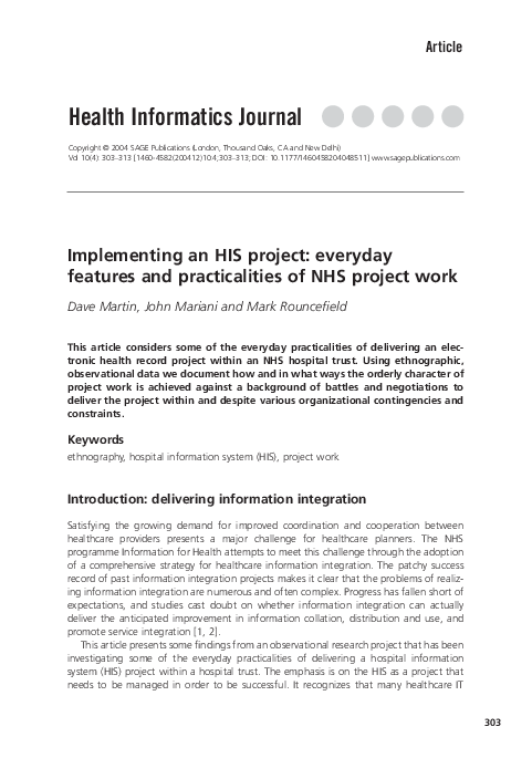 (PDF) Implementing an HIS project: everyday features and practicalities ...