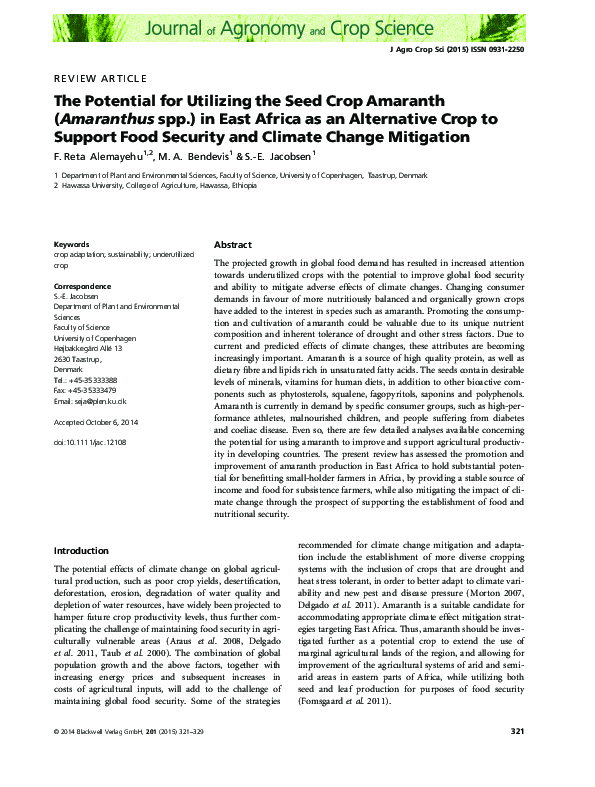 Pdf The Potential For Utilizing The Seed Crop Amaranth Amaranthus Spp In East Africa As An
