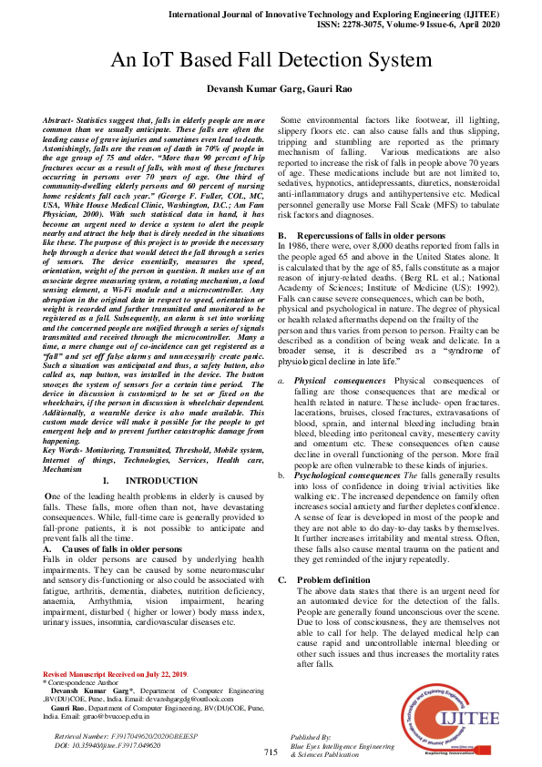 (PDF) An IoT Based Fall Detection System
