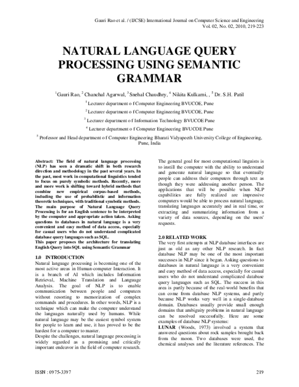 (PDF) Natural Language Query Processing using Semantic Grammar