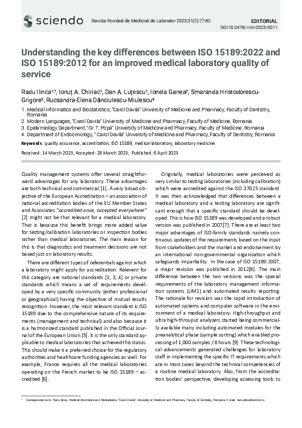 (PDF) Understanding the key differences between ISO 15189:2022 and ISO 15189:2012 for an ...