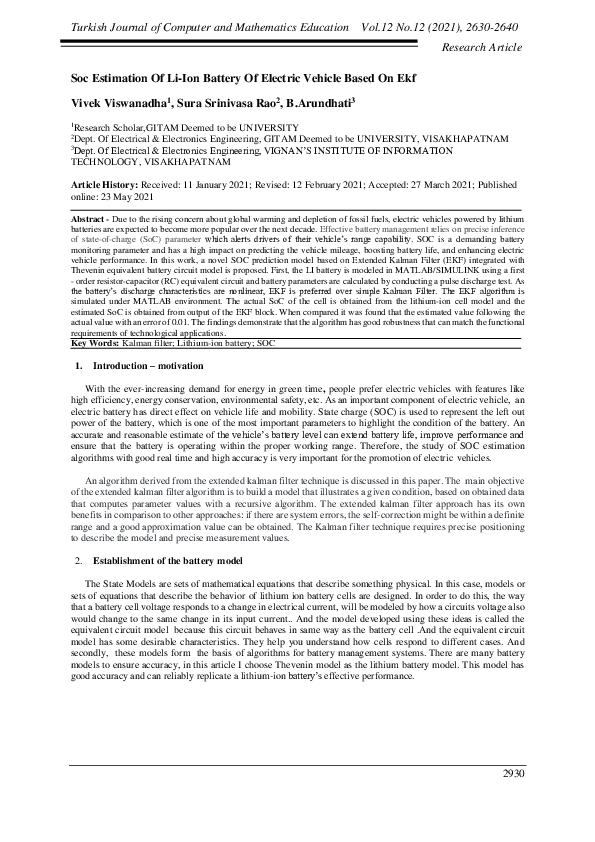 (PDF) Soc Estimation Of Li-Ion Battery Of Electric Vehicle Based On Ekf (PDF) Soc Estimation Of Li-Ion Battery Of Electric Vehicle Based On Ekf