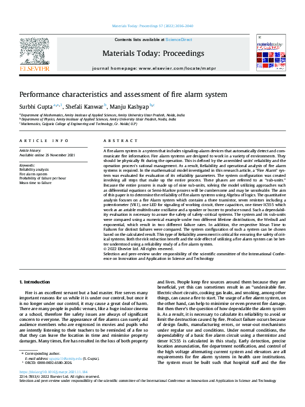 (PDF) Performance characteristics and assessment of fire alarm system