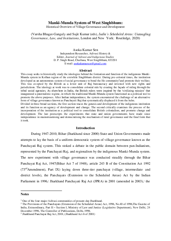 (PDF) Manki-Munda system of West Singhbhum