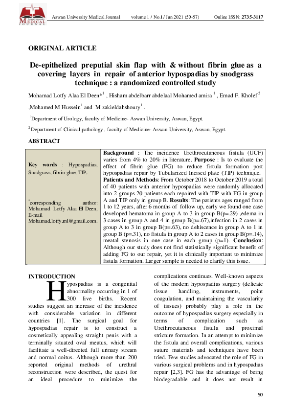 (PDF) De-epithelized preputial skin flap with & without fibrin glue as ...