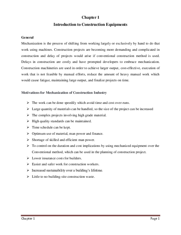 (PDF) Chapter 1 Introduction to Construction Equipments Lecture note