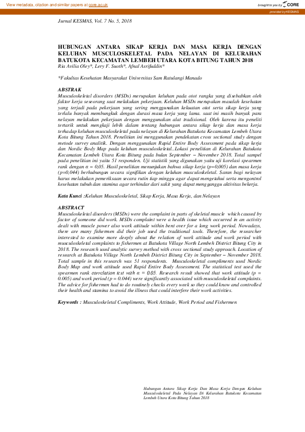 (PDF) Hubungan Antara Sikap Kerja Dan Masa Kerja Dengan Keluhan ...