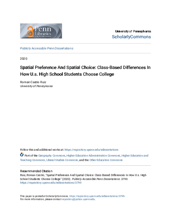 (PDF) Spatial Preference and Spatial Choice: Class-Based Differences in ...