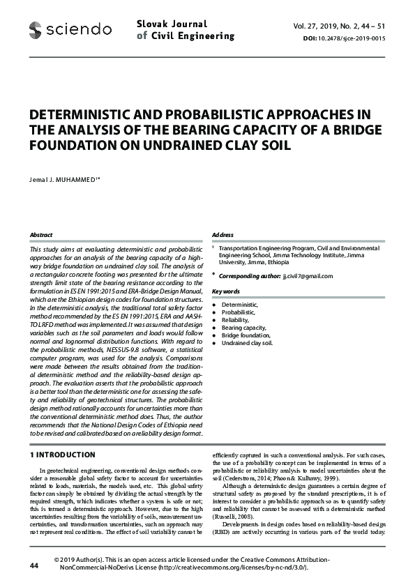 (PDF) Deterministic and Probabilistic Approaches in the Analysis of the Bearing Capacity of a ...