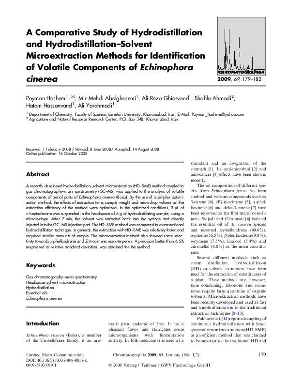 (PDF) A Comparative Study of Hydrodistillation and Hydrodistillation–Solvent Microextraction ...