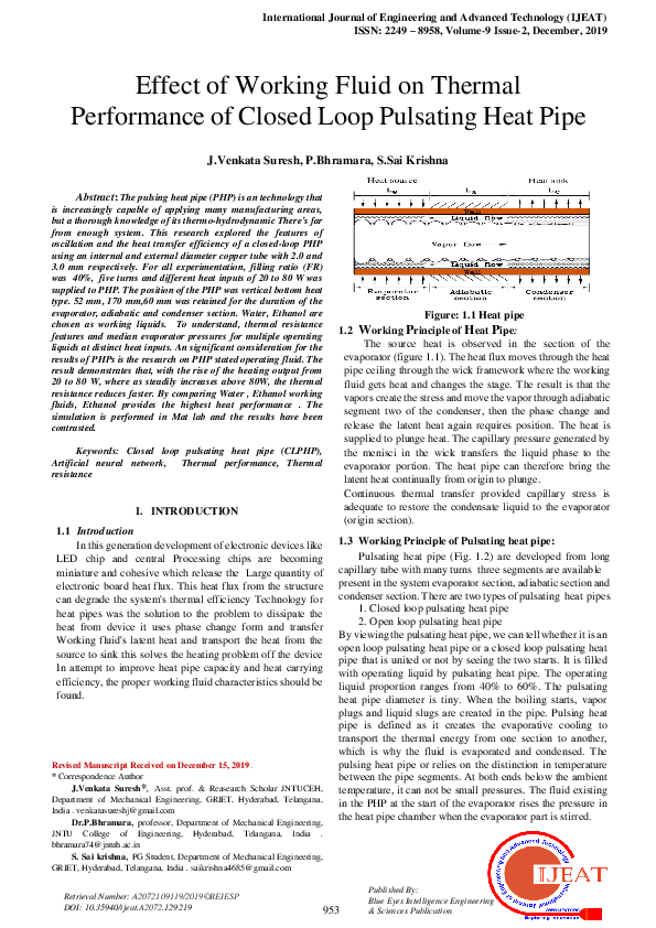 Pdf Effect Of Working Fluid On Thermal Performance Of Closed Loop Pulsating Heat Pipe
