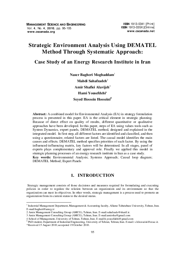 (PDF) Strategic Environment Analysis Using DEMATEL Method Through ...