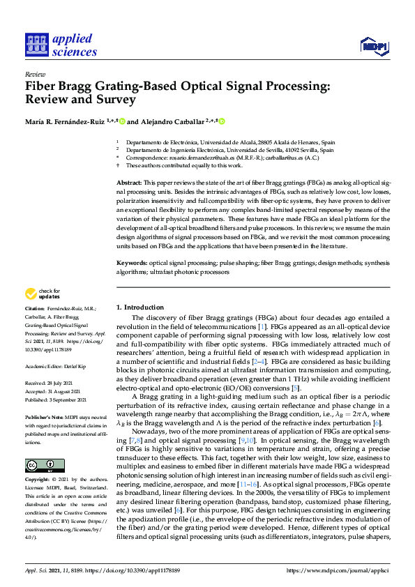 (PDF) Fiber Bragg Grating-Based Optical Signal Processing: Review and ...