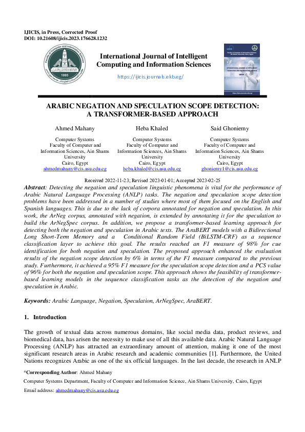 Pdf Arabic Negation And Speculation Scope Detection A Transformer Based Approach