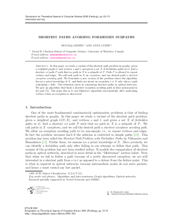 (PDF) Shortest paths avoiding forbidden subpaths