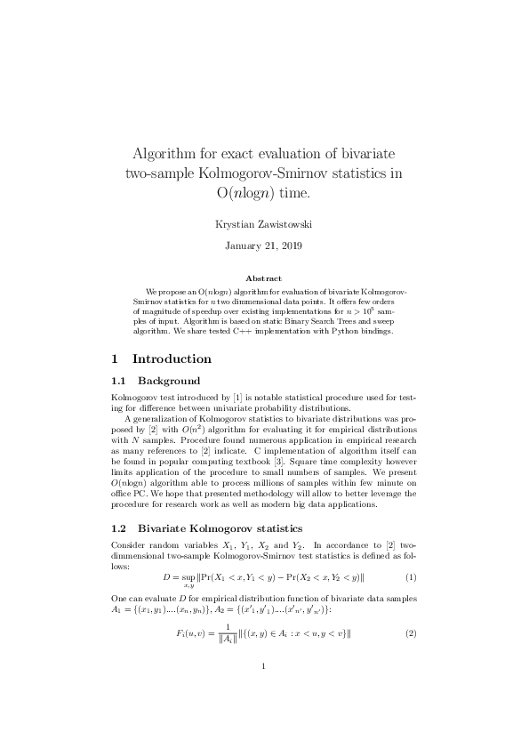 Pdf Algorithm For Evaluating Bivariate Kolmogorov Statistics In On