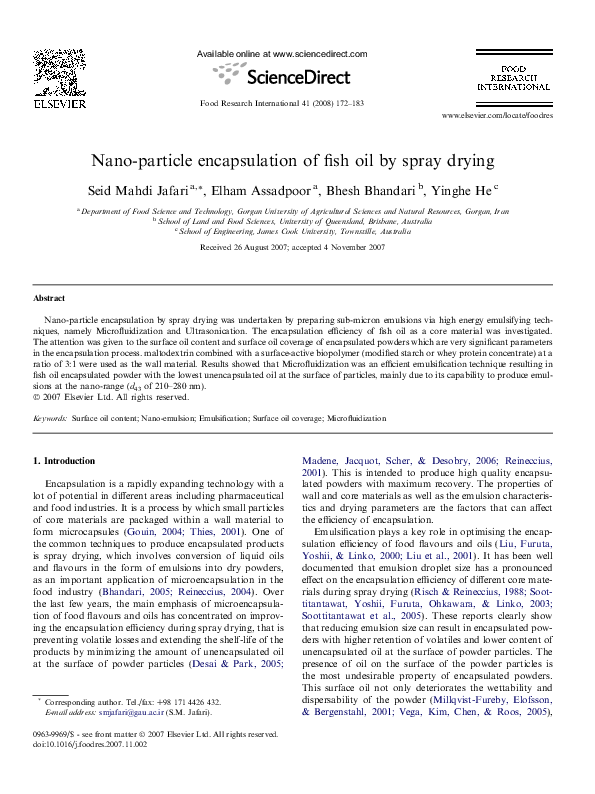 (PDF) Nano-particle encapsulation of fish oil by spray drying