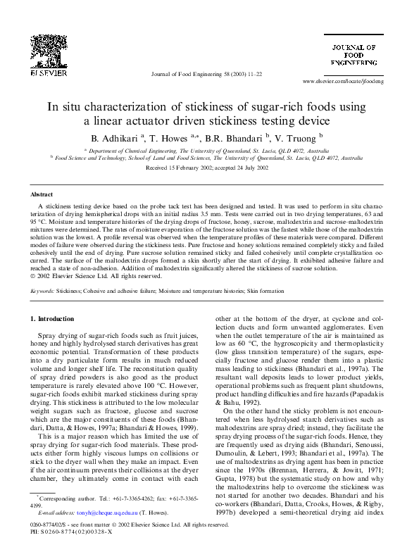 (PDF) In situ characterization of stickiness of sugar-rich foods using ...
