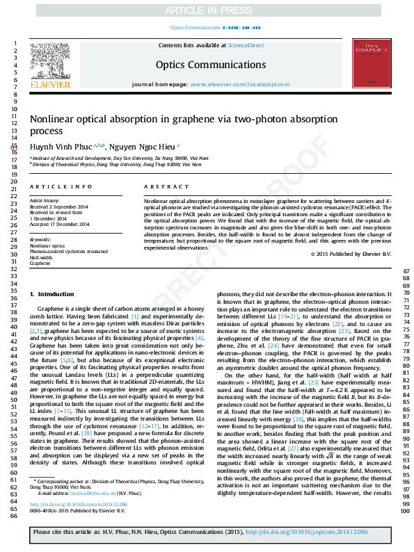 (PDF) Nonlinear optical absorption in graphene via two-photon absorption process