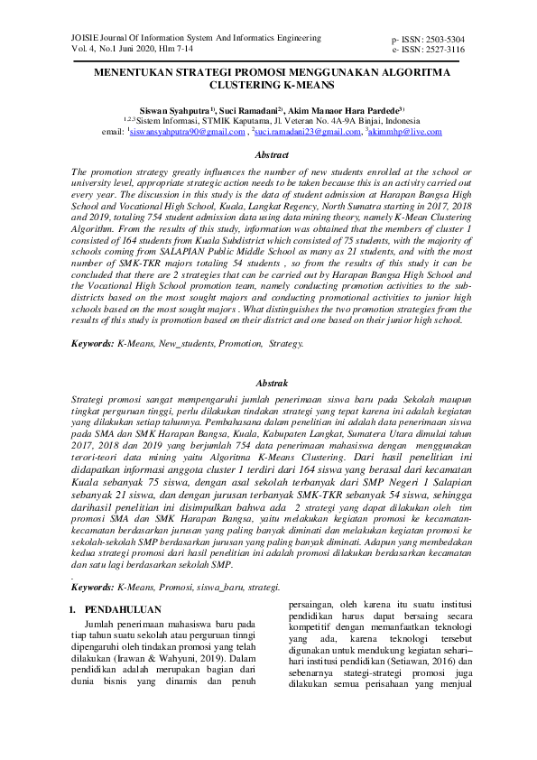 (PDF) Menentukan Strategi Promosi Menggunakan Algoritma Clustering K-Means