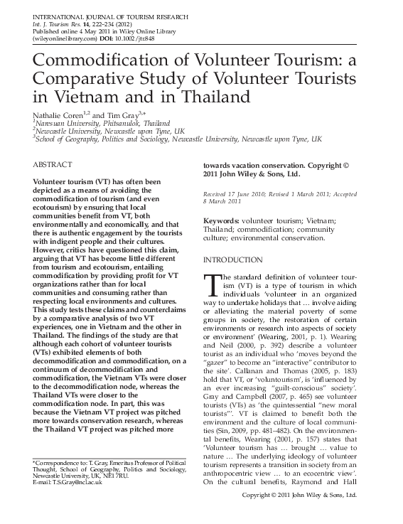 (PDF) Commodification of Volunteer Tourism: a Comparative Study of ...