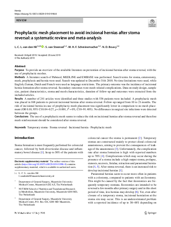 (PDF) Prophylactic mesh placement to avoid incisional hernias after ...