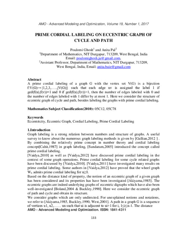 (PDF) Prime Cordial Labeling on Eccentric Graph of Cycle and Path